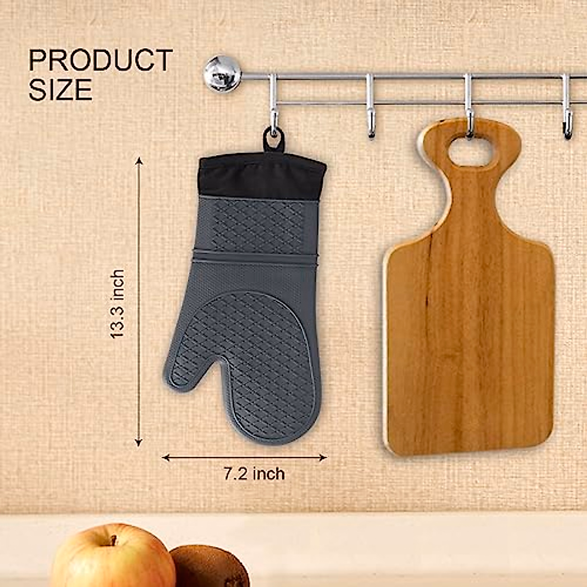 Hvalucen 2Pcs Silicone Oven Mitts Waterproof and Non-Slip Temperature Resistant to 500°F 13 inches Grey