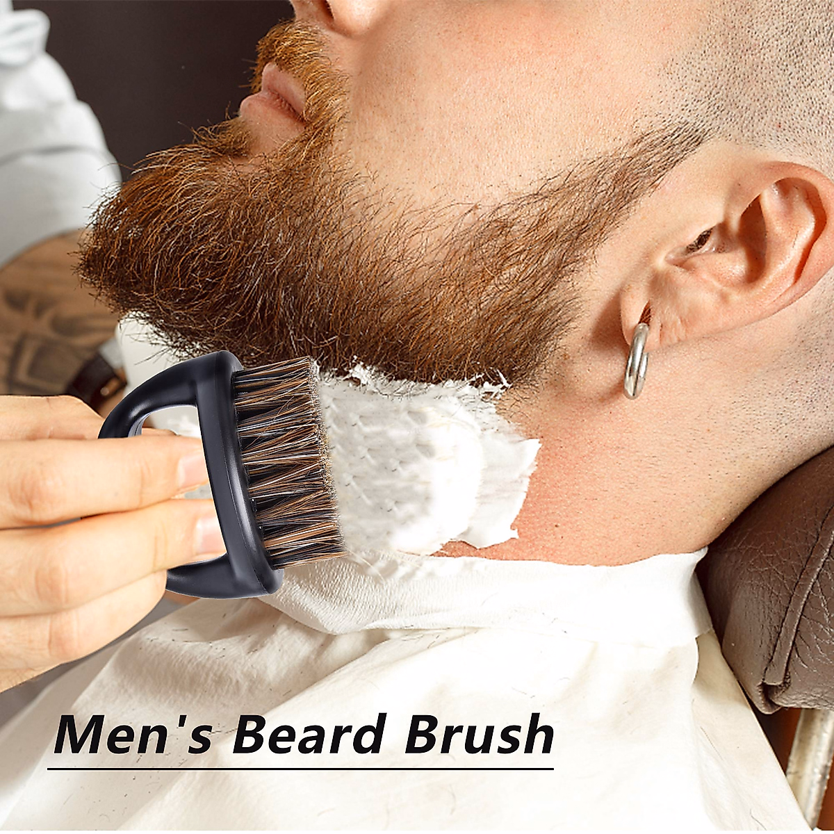 Akamino 4 Pack Beard Brush for Men - Men's Beard Brush With Round Plastic Handle and Soft Boar Bristles For Beard Oil Styling & Grooming