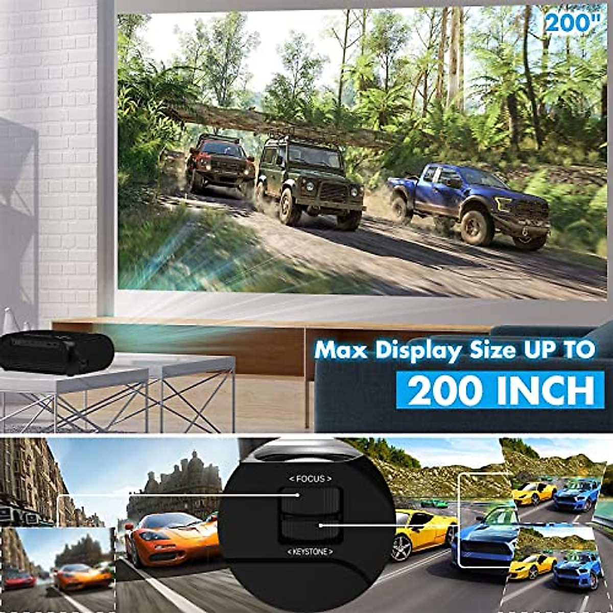 Mini Projector Portable Projector Compatible with HDMI/VGA/AV/DVD/USB/Headphone Jack/Laptop/ iOS & Android Apartment Must Haves Electronics Tech Gadgets Birthday Gifts for Men Personalized Gifts