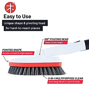 Moku Home Shower Scrubber 3 in 1 Extendable Long Handle 58" Cleaning Brush - Non Scratch Shower Brush for Cleaning Bathroom Kitchen Toilet Wall Tub Tile Sink (Red)