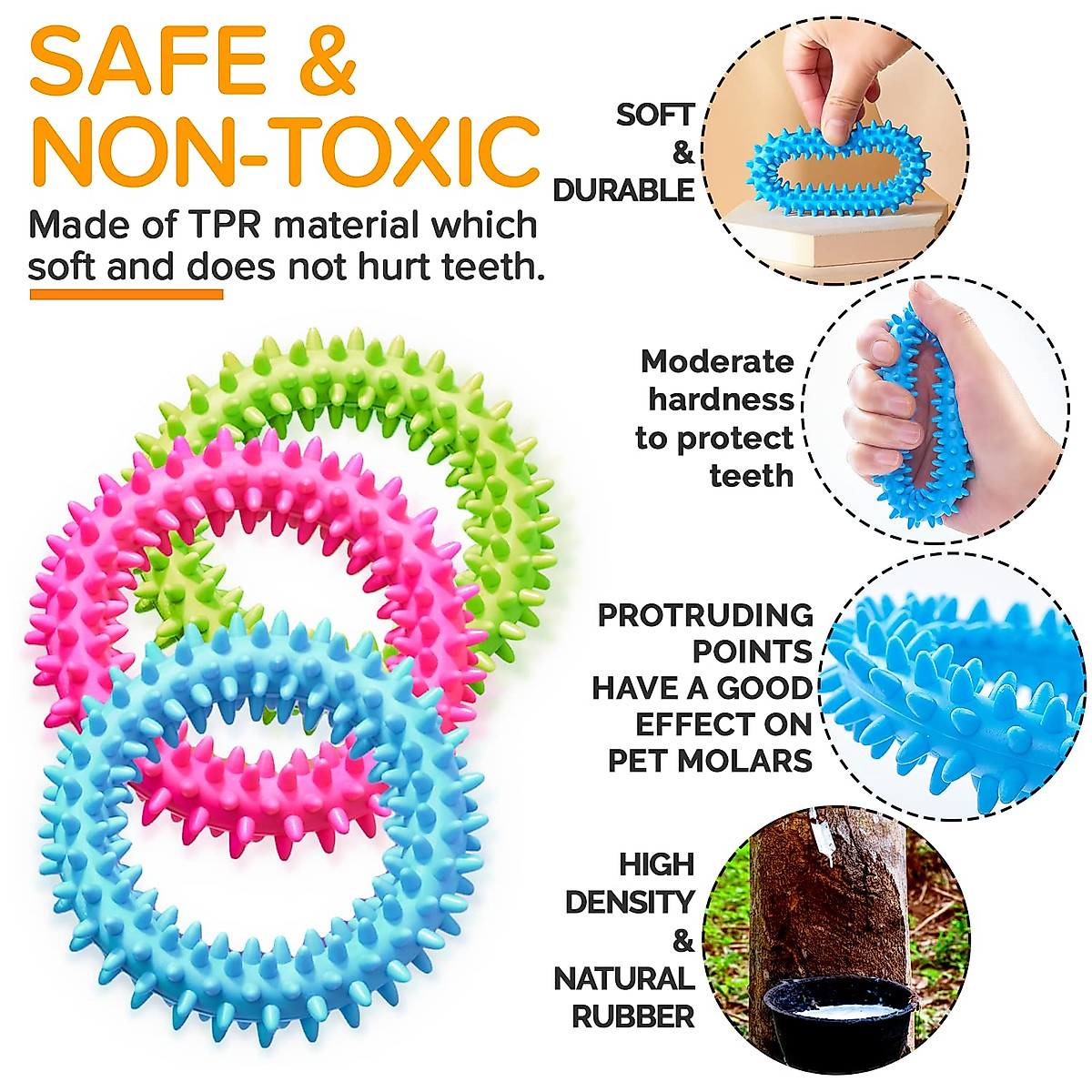 Hurray 3 Pack Puppy Teething Chew Toys for Relieve Itching and Clean Teeth - Dog Toys for Small Dogs, Puppies Dog Teething Toys - Size Small, Pet Supplies Rubber Dental Chew Toy - Up to 15 lbs