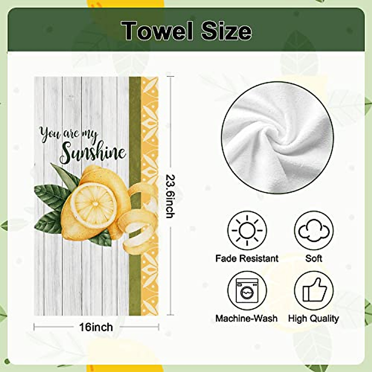 HADEEONG Summer Time Lemons Dish Towels for Kitchen, 16 x 23.6 Inch Fast Drying Absorbent Tea Towels Dishcloths, Seasonal Hand Towels for Daily Kitchen Home Cleaning Baking Set of 4