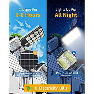 EOSRUJU 1200W Solar Street Lights Outdoor, 240000LM Parking Lot Lights with Motion Sensor, IP65 Waterproof Solar Flood Lights, Dusk to Dawn Solar Lights for Garden, Yard, Parking Lot