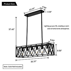 Pretoy Kitchen Island Pendant Lighting 6-Light Black Metal Industrial Bar Chandelier Fixtures Vintage Hanging Farmhouse Rectangle Linear Chandelier for Dining Room Living Room