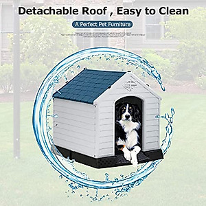 BestPet 39Inch Large Dog House Insulated Kennel Durable Plastic Dog House for Small Medium Large Dogs Indoor Outdoor Weather & Water Resistant Pet Crate with Air Vents and Elevated Floor,Blue
