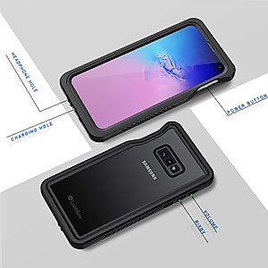 Lanhiem Samsung Galaxy S10e Case, IP68 Waterproof Dustproof Shockproof Case with Built-in Screen Protector, Full Body Sealed Underwater Protective Clear Cover for Samsung S10e, Black
