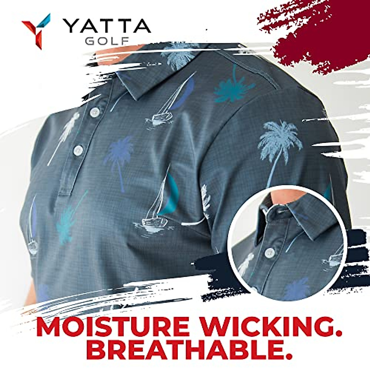 YATTA GOLF Standout Performance Golf Polo Shirts – Men’s – Pura Vida – L