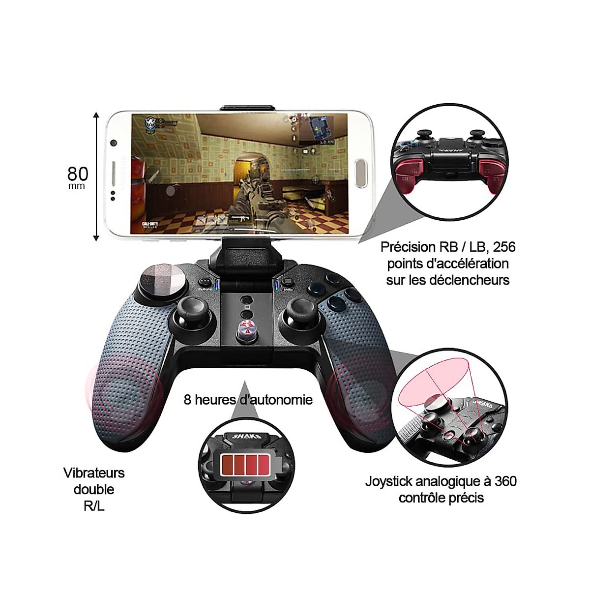 SHAKS S3b Mobile Game Controller for Android, Windows, MacOS, iOS, X-Cloud, Stadia, Geforce - Bluetooth Wireless Gamepad, Powered by Qualcomm