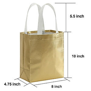 Tosnail 40 Pack 10 x 8 Inch Glossy Gold Reusable Grocery Bags Shopping Tote Bag with Handle Present Bag Gift Bag for Weddings, Birthdays, Party, Event - Gold