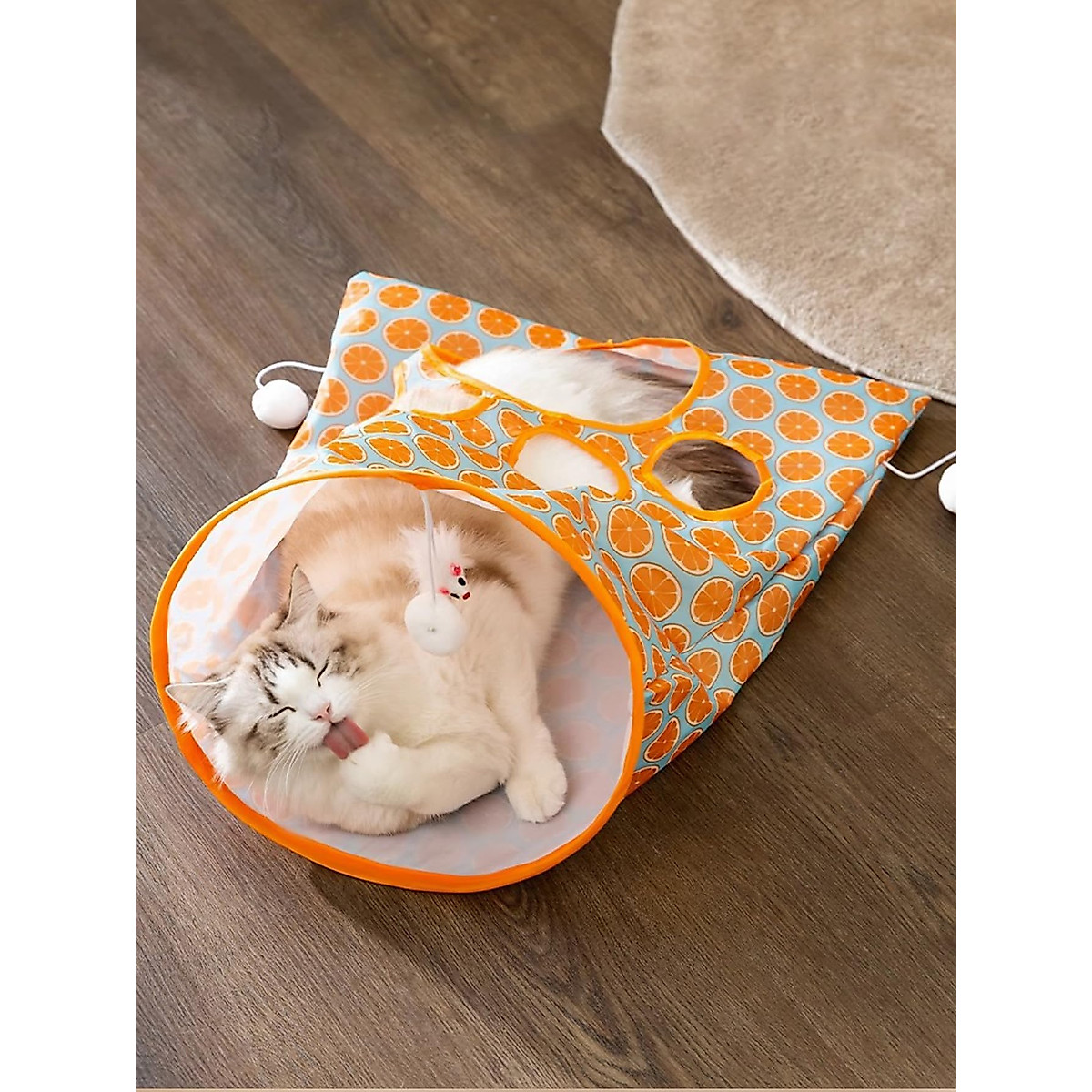 Cat Tunnel Bags for Indoor Cats, 2024 New Cat Self Interactive Toys, Crinkle Paper Collapsible Interactive Pet Cat Tubes with Plush Ball,Orange