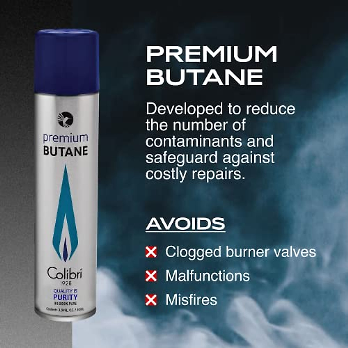 Colibri Premium Butane Fuel Refill for Lighters, Butane Torch Replacement Canisters, 99.999% Pure Butane Refill Fluid for Lighters, 90ml (3.04fl oz) Cans, Pack of 12