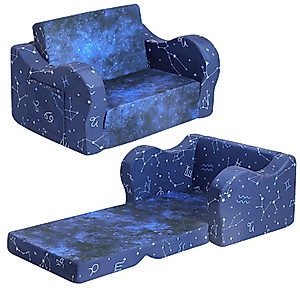 MOMCAYWEX Constellation Kids Sofa, 2-in-1 Kids Couch Fold Out, Convertible Sofa to Bed for Girls and Boys
