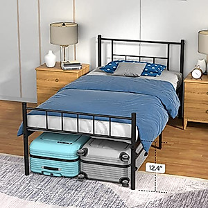 Metal Platform Bed Frame Twin Mattress Foundation Heavy-Duty Steel Slat Noise-Free Support with Headboard & Foot Board NO Boxing Spring Needed Under-Bed Storage Easy Assembly, Twin