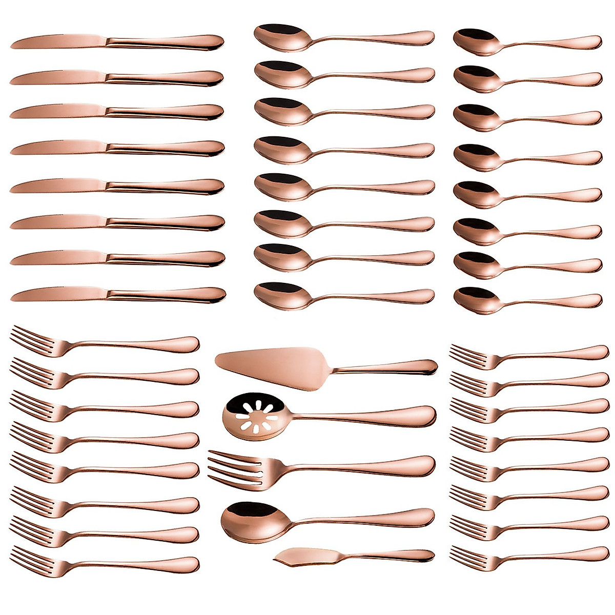 Flatware Set, Magicpro Modern Royal 45-Pieces rose gold Stainless Steel Flatware for Wedding Festival Christmas Party, Service For 8