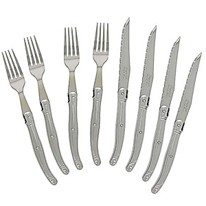 Laguiole 8-Piece Stainless Steel Forks & Steak Knife Set – 4 Steak Knives & 4 Steak Forks Silverware Set – Smooth Cut Serrated Knife Blade – Dishwasher Safe, Luxurious Steak Knives and Fork Set