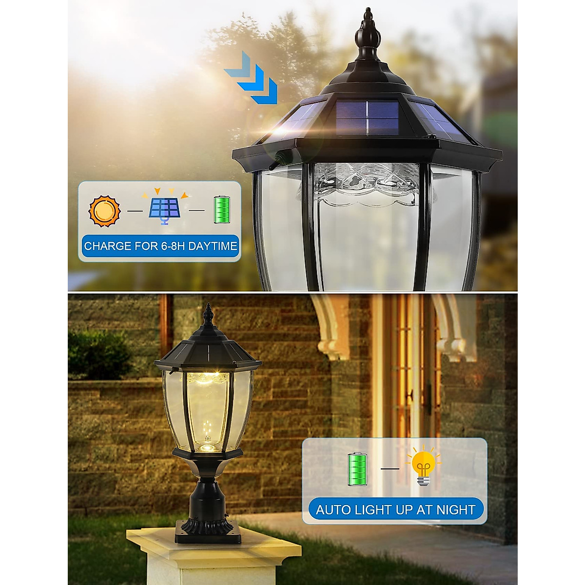 GYDZ Solar Post Lights Outdoor Solar Lamp Post Light for Gate Porch/Stone Pillar, Waterproof Decorative Solar Pillar Light Warm&Cool White, Oil-Rubbed Black Die Cast Aluminum Housing with Clear Glass