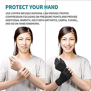 Ricbestlab Copper Arthritis Gloves for Women Men, Fingerless Breathable & Moisture Wicking Arthritis Compression Gloves for Computer Typing and Dailywork of Hands joint Support (Medium)