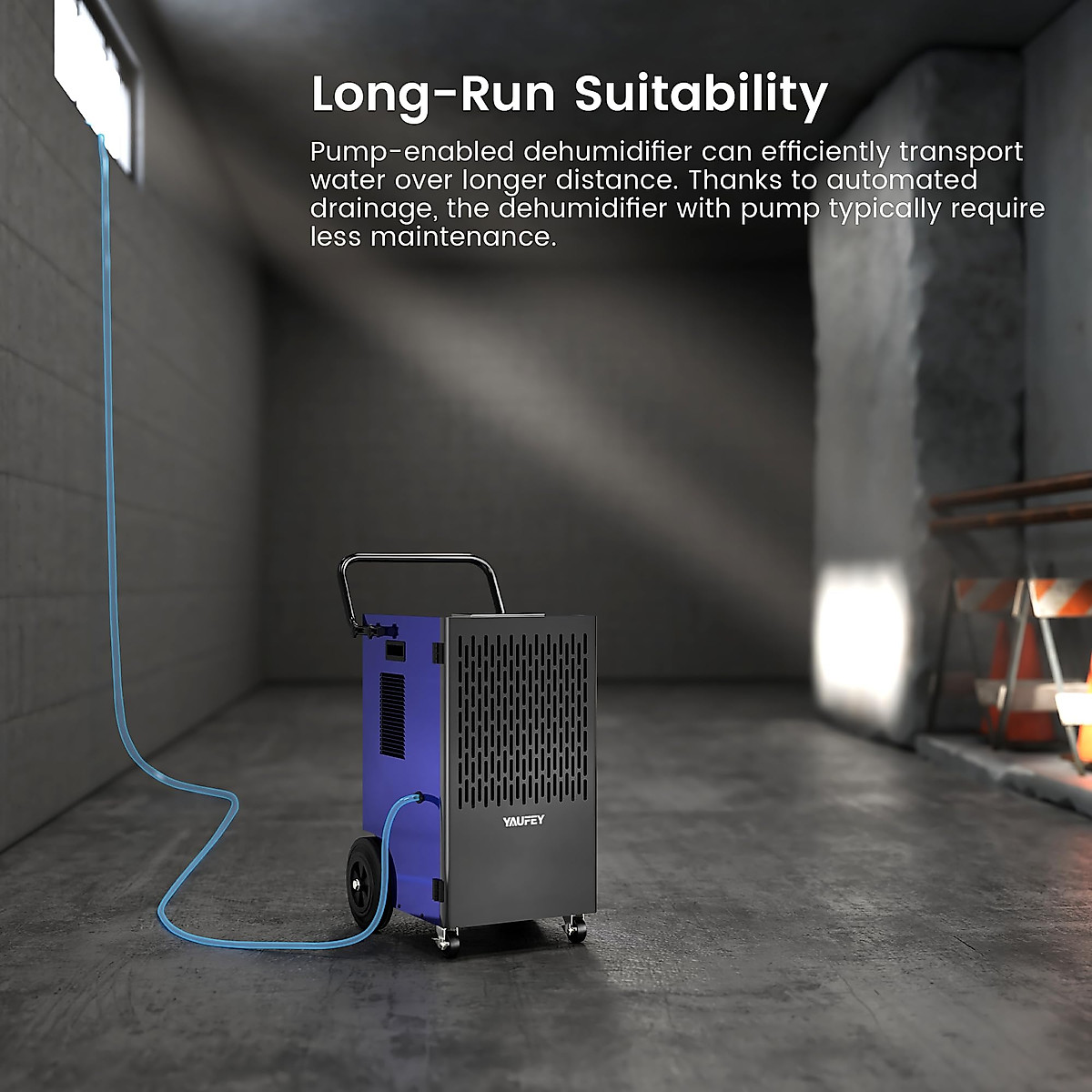 Yaufey 155 Pints Commercial Dehumidifier with Pump, for Basement up to 8000 Sq. Ft, Large Capacity Industrial Dehumidifier for Large Room with Intelligent Humidity Control