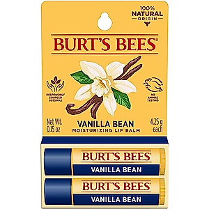 Burt's Bees Lip Balm Mothers Day Gifts for Mom - Vanilla Bean, Lip Moisturizer With Responsibly Sourced Beeswax, Tint-Free, Natural Conditioning Lip Treatment, 2 Tubes, 0.15 oz.