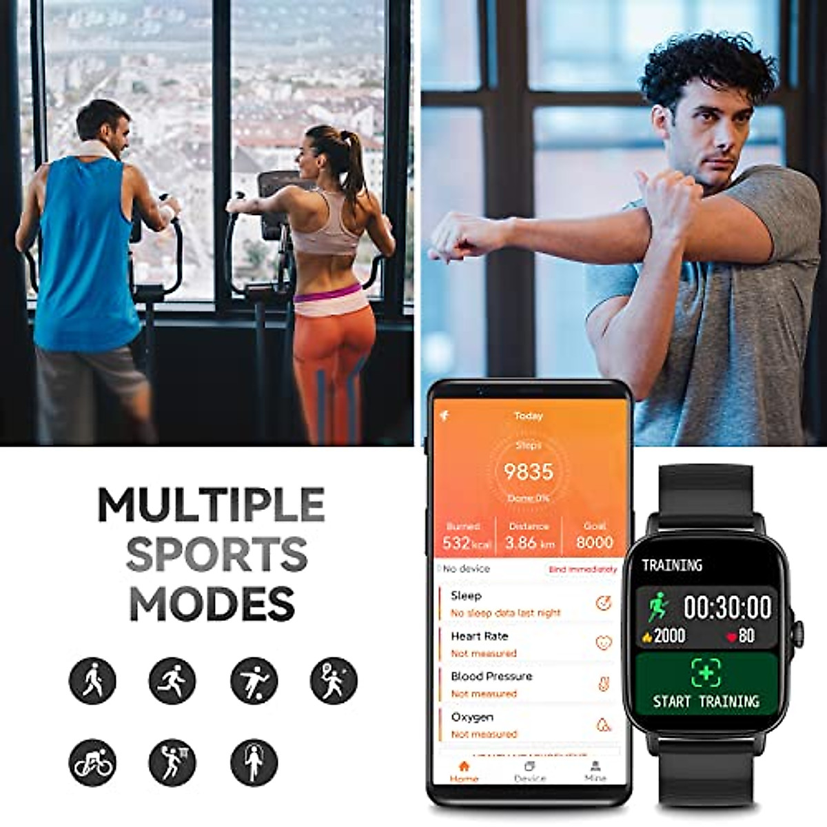 EIGIIS Smart Watch for Men 1.7" HD Waterproof Smartwatch Compatible with iPhone Samsung Android Phones Sports Fitness Tracker Watch with Heart Rate Sleep Monitor Pedometer