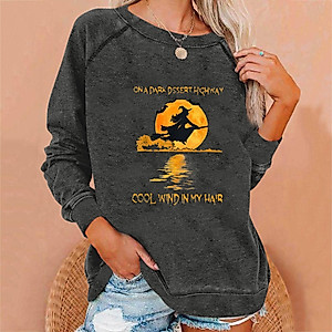 Womens Hoodies Womens Halloween Crewneck Long Sleeve Sweatshirts Pullover Funny Witch Ghost Graphic Shirts Loose Fashion Halloween Costume Women（A-Dark Gray XX-Large）