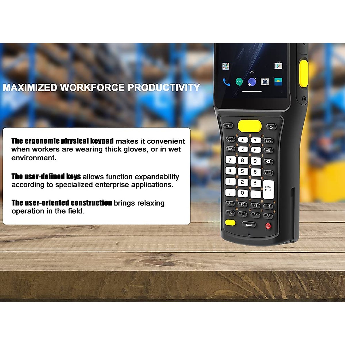 Rugged Android Handheld PDA Warehouse Inventory Barcode Scanner, Integrated Zebra 2D Scan Engine, Physical Keypad, GPS, WiFi & 4G for WMS & Logistics