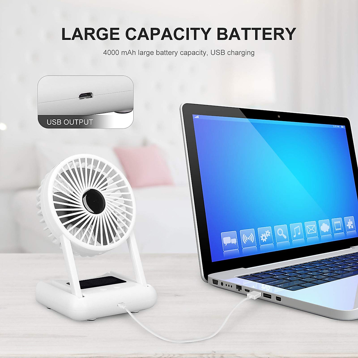 WUYILED Battery Operated Fan, Small Table Fan with Strong Airflow Quiet Operation Portable Fan Speed Adjustable Head Mini Personal Fan for Home Office Bedroom Table and Desktop