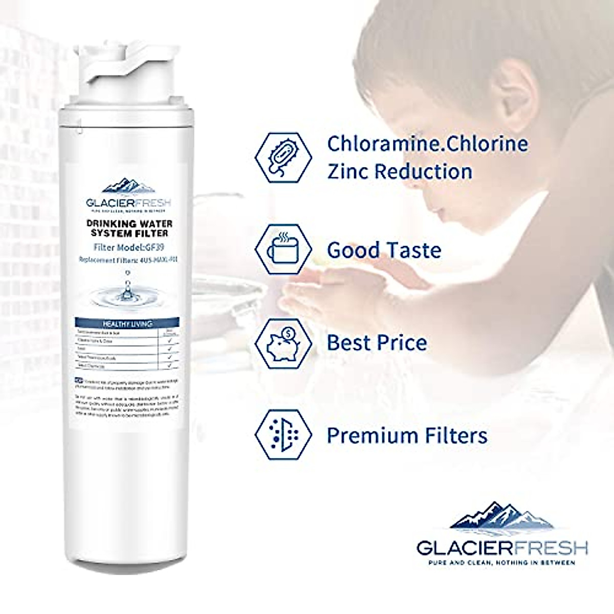 GLACIER FRESH Replacement Filter for Maximum Under Sink System, Compatible with 4US-MAXL-S01 System,2Packs