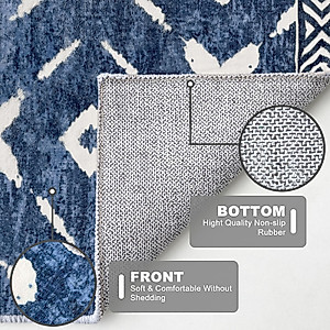 KILOCOCO Small Rug 2'x3' Entryway Rug Printed Moroccan Rug Indoor Door Mat Machine Washable Non Slip Soft Throw Rug for Bedroom Kitchen Entrance Geometric Boho Rug, Blue