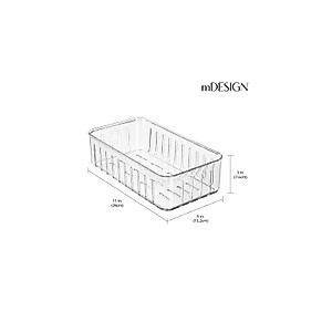 mDesign Plastic Food Container Cabinet Storage Organizer Shallow Bin w/ Open Vents for Kitchen, Pantry, Refrigerator Organization - Holds Fruit, Vegetables, Cheese - Ligne Collection - 2 Pack - Clear