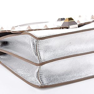 Fendi Kan I Metallic Silver Calfskin Scalloped Studded Small Shoulder Bag 8M0381