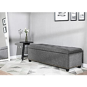 FIRST HILL FHW Thomas Rectangular Storage Ottoman Bench, Large, Stone Grey
