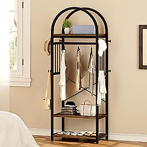 YITAHOME Industrial Hall Tree Garments Rack with Storage Shelves and Hanging Rod, Coat Rack Freestanding with 8 Hanging Hooks, Tall Clothes Rack Closet Organizer for Hallway, Bedroom, Rustic Brown