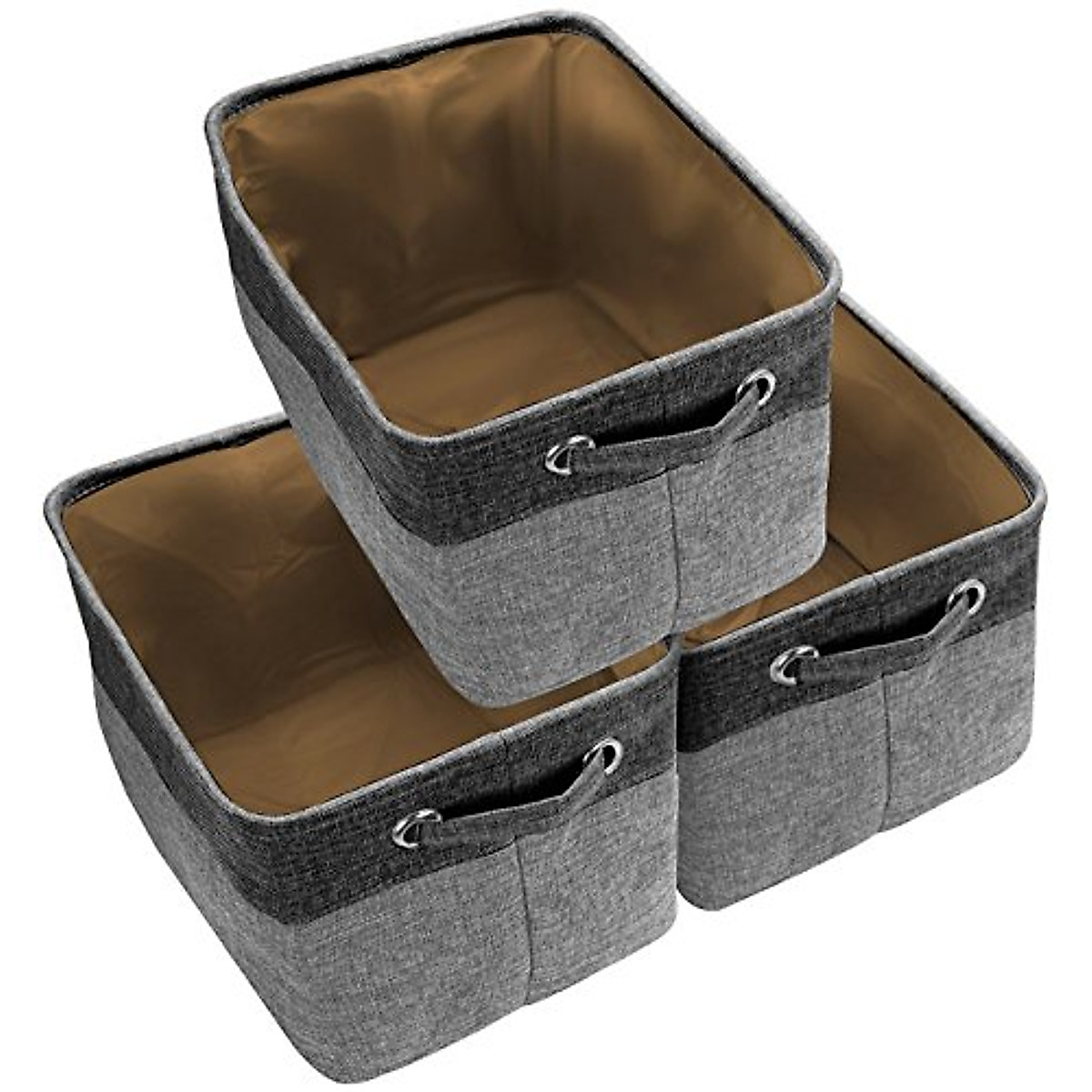 Sorbus Fabric Storage Cubes 15 Inch- Big Sturdy Collapsible Canvas Storage Bins with Dual Handles- Foldable Closet Cubes- Decorative Storage Baskets for Shelves | Home & Office Use- 3 Pack| Grey/Tan