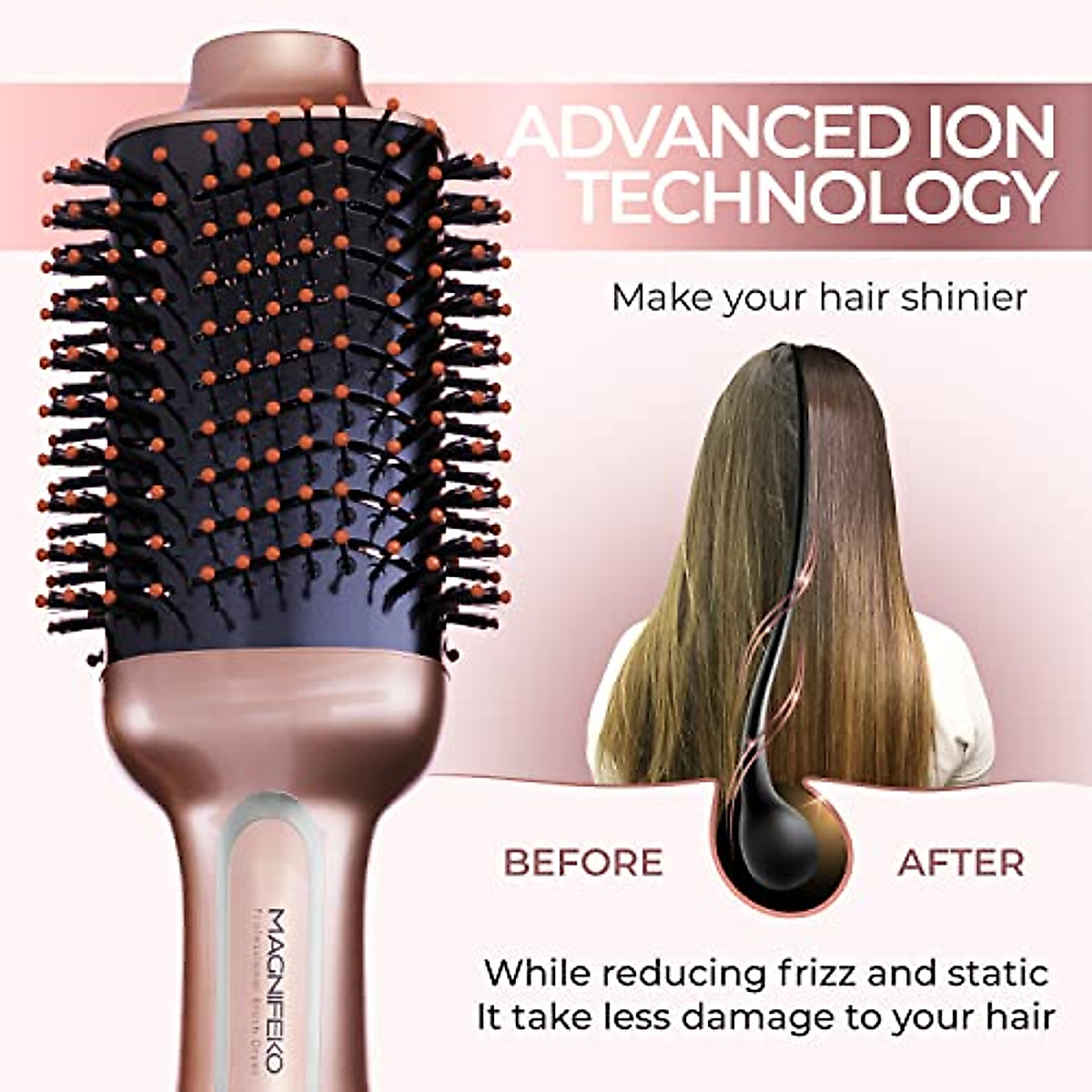Magnifeko Round Hair Dryer Brush - Hot Air Blow Dryer Brush for Women for Hair Drying, Styling and Volumizing-(Rose Gold)