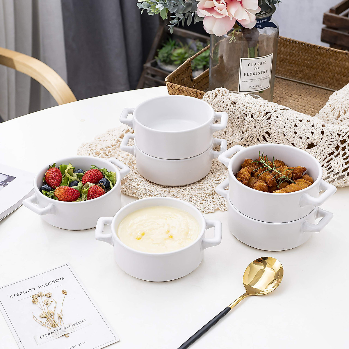 Bruntmor 6" Ceramic Plates Set of 4, Round Grey Ceramic Salad Plates For Kitchen Dish Plates, Ceramic Dinnerware appetizer Plates with handle,Serving Platter for sushi and Sizzling