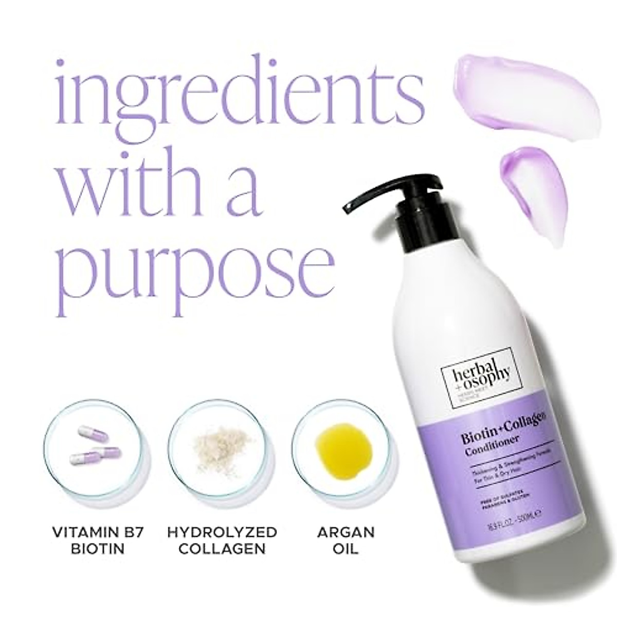 16.9 Fl Oz Biotin & Collagen Conditioner, Hair Growth Thickening Conditioner, Repair Dry, Damaged Thinning Hair, Infused with Vitamin B7 & Argan Oil, Free of Sulfate, Parabens and Gluten