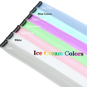 Sleekcute Ice Cream Color 7Colors 21Pcs Colored Hair Extensions, Clip in Straight Synthetic Hairpieces 22 Inch, Party Highlights Colorful Hair Extensions for Kids, Women & Girls
