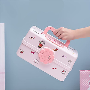 Srutirbo Hair Accessories Organizer for Girls,Portable 3-Layers Plastic Box with Fold Tray and Handle, Lockable Container for Art Supply, Makeup, Nail, Hair Accessories