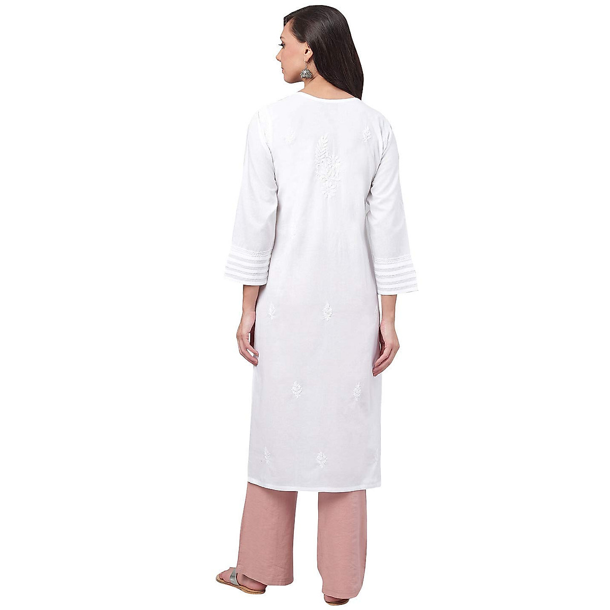 Ada Hand Embroidered Indian Chikankari Cotton Kurta Kurti Tunic for Women A149984 (White, Small)