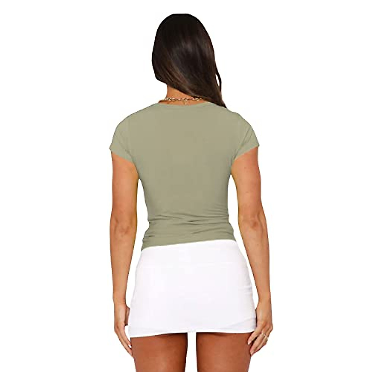Basic Fitted Short Sleeve Tees for Women Solid Slimming Dupes Shirt Y2k Skinny Tops Summer Going Out Workout Clothing (Light Green Tight, S)