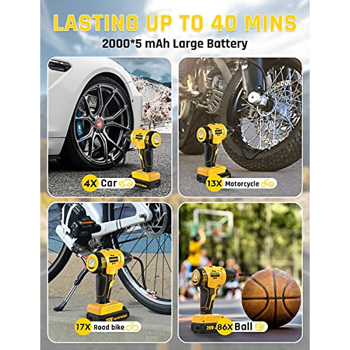 Veapoot Tire Inflator Portable Air Compressor, Air Pump for Car Tires, 20V Rechargeable Battery Powered 160PSI Handheld Tire Pump with 12V Car Adapter,Digital Pressure Gauge, Auto Inflation and Stop