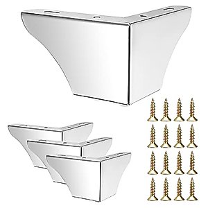 BSTKEY 4Pcs 8CM/3 Inch Modern Metal Furniture Sofa Cabinet Legs with Mounting Screws - DIY Replacement Legs Set for Furniture Cabinet Foot Legs Sofa Bed Desk Table Feet Support, Silver