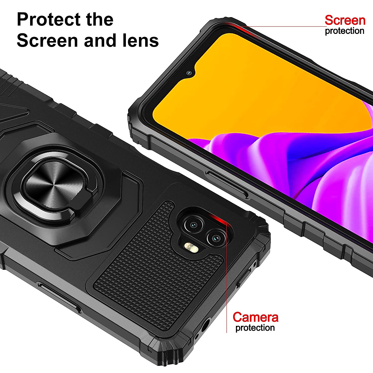 Customerfirst Case for Samsung Galaxy Xcover6 Pro, with Screen Protector, Ring Stand for Magnetic Car Mount, Military Grade Shockproof Protective Phone Cover for Xcover 6 Pro (Black)