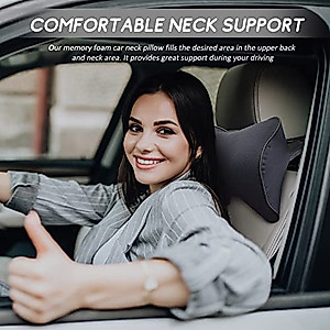 ZATOOTO Car Neck Pillow Memory Foam - Head Restraint Diamond Bling Neck Pain Relieved Cervical Support Black Seat Headrest Driving Adjust Height YB-Black