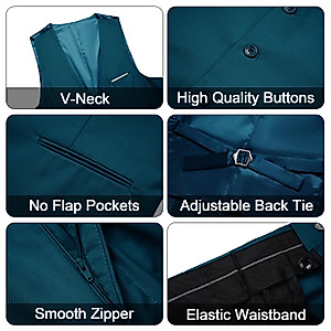 MAGE MALE Men's 3 Pieces Suit Elegant Solid One Button Slim Fit Single Breasted Party Blazer Vest Pants Set. Teal Blue