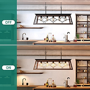 YITAHOME 5-Light Pendant Lights Island Fixture, Farmhouse Rustic Rectangular Chandelier for Dining Room, Kitchen, Living Room, Entryway, UL Listed, Bronze