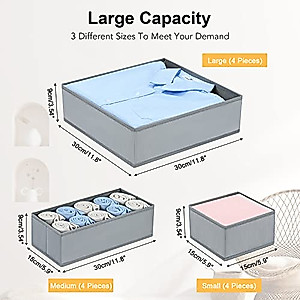 DIMJ Drawer Organizer Clothes, 12 Pack Underwear Organizer, Foldable Closet Organizers, Sock Organizer Bra Organizer, Fabric Dresser Organizer for Clothes, Bra, Socks, Tie (Grey)