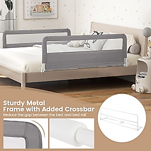 HONEY JOY Bed Rail for Toddlers, 59-in Extra Long, Portable Safety Bed Guardrail w/Double Safety Child Lock, Foldable Baby Bed Rail Guard, Fit King & Queen Full Twin Size Bed Mattress (2 Pack, Gray)