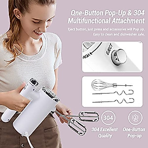 BAIGELONG Hand Mixer Electric, 500W Ultra Power Handheld Mixer with Continuously Variable Speed Control, 5 Stainless Steel Accessories Kitchen Mixer for Baking, Dishwasher Safe, White Silver